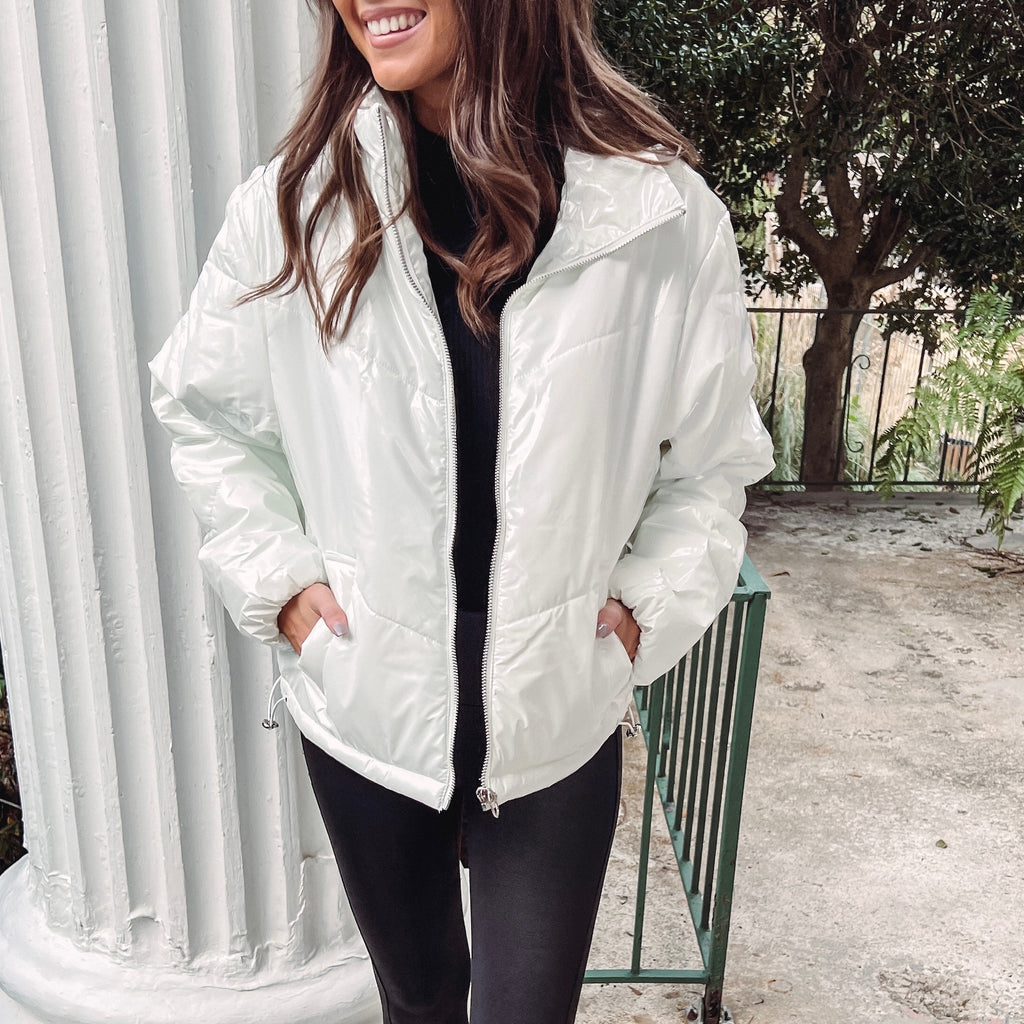White Liquid Leather Puffer Jacket – Indie Collection